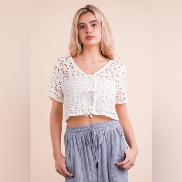 Very J | Tops | Very J Front Tie Crochet Crop Top | Poshmark